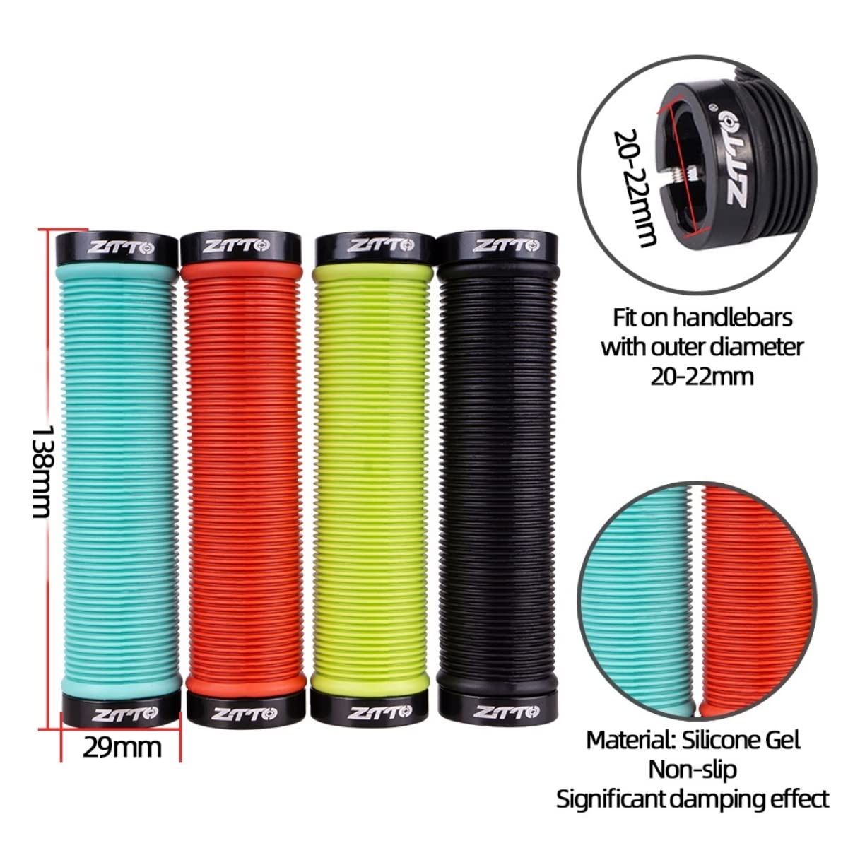 ZTTO Bike Handlebar Grips, Double Lock Bicycle Handle Bar Soft Non-Slip Rubber Hand Grip Comfortable Ergonomic for BMX, Mountain Bike, Beach Bike, Scooter, Folding Bike