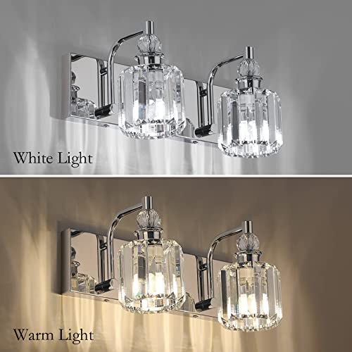 Ralbay Crystal Vanity Lights 2 Lights Modern Crystal Chrome Bathroom Vanity Light for Bathroom Lighting Fixtures Over Mirror