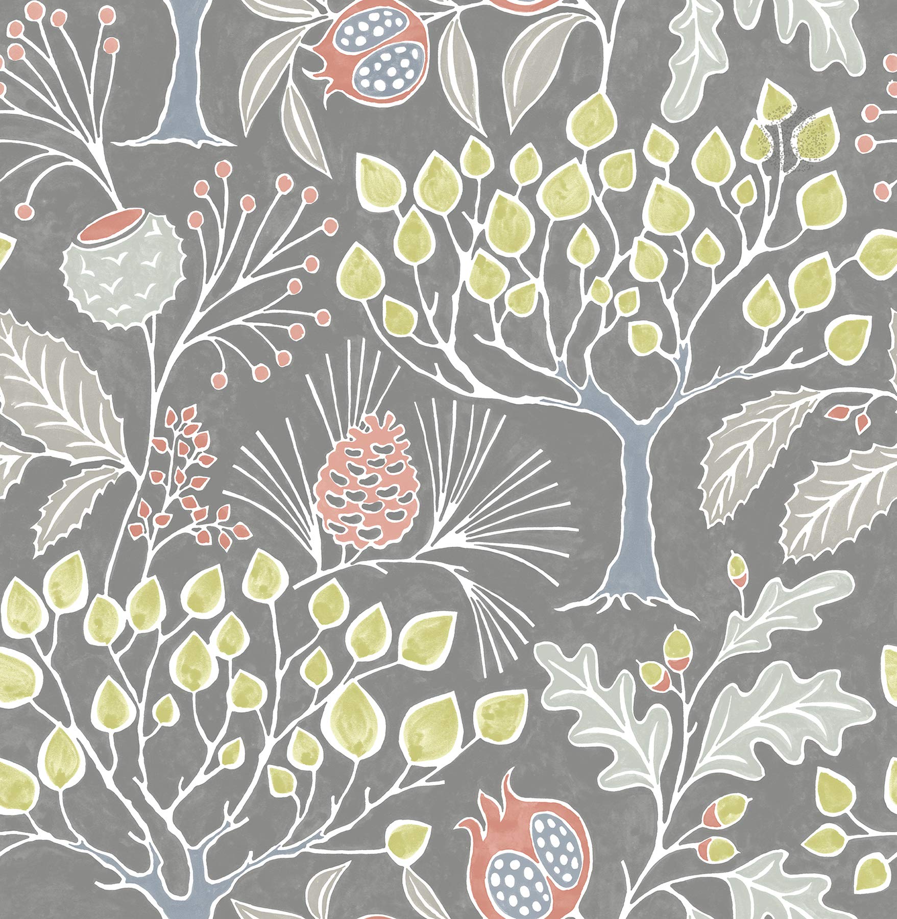 NuWallpaper NU3039 Groovy Garden Grey Peel & Stick Wallpaper, Multicolor