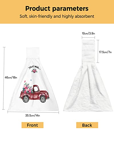 Hanging Hand Towels Kitchen Towel Spring Red Car with Flowers and Green Leaves Bathroom Hand Towels with Loop Tie Towels Soft,Absorbent Tea Bar Towels,2pcs