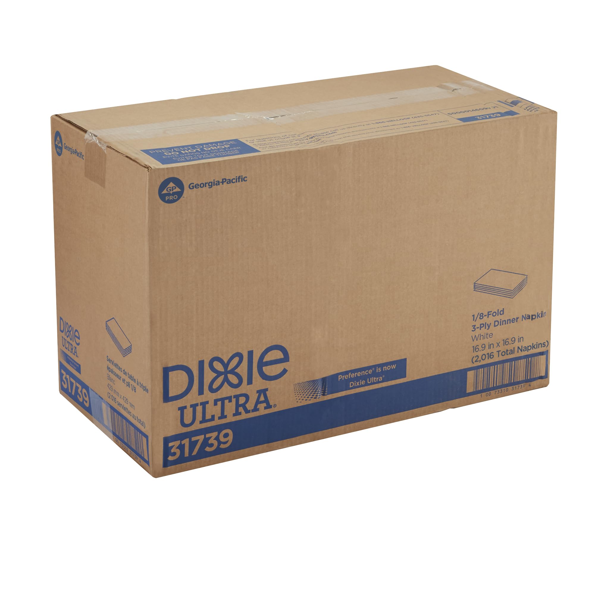 Dixie Ultra 1/8-Fold 3-Ply Paper Dinner Napkins (Previously Preference) by GP PRO (Georgia Pacific), White, 31739, 112 Napkins Per Pack, 18 Packs Per Case