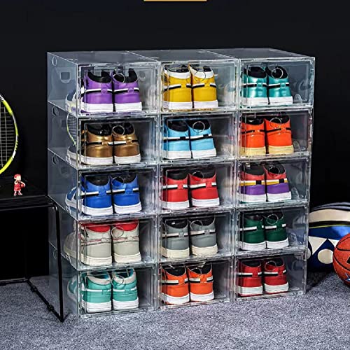 DEPROVE 8 Pack Shoe Storage Box, Shoe Boxes Clear Plastic Stackable Shoe Organizer for Closet Shoe Organizers Storage Boxes with Lids Drawer Type Front Opening Shoe Holder Containers