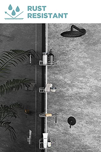 Zenna Home Tension Pole Shower Caddy, 3 Basket Shelves with Soap Tray, Adjustable, 60 to 97 Inch, Satin Nickel