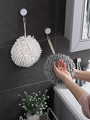 MAYITBE Soft Absorbent Chenille Hand Towels, Decorative Hanging Fuzzy Towels Ball, Thick Drying Cloth Hand Towel for Home Kitchen & Bathroom (Grey*2)