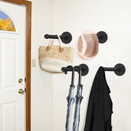 Industrial Pipe Clothes Bar Wall Mounted Rustic Metal Garment Rack Heavy Duty Hanger Holder Laundry Room Boutique Store Clothing Display Black