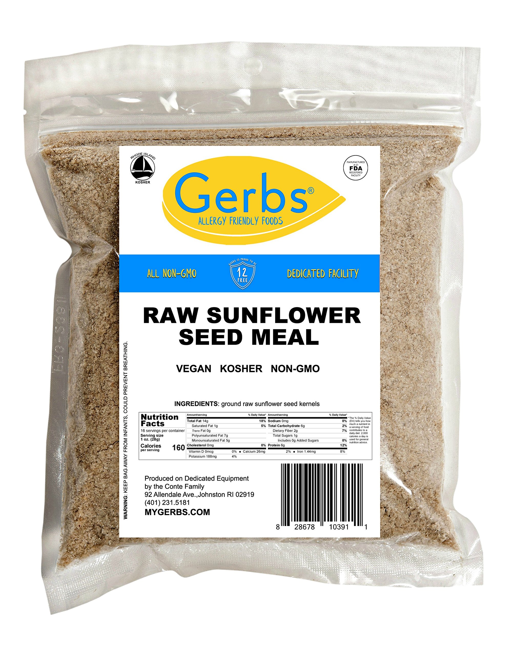 Ground Sunflower Seed Meal, 1 LB By Gerbs - Top 14 Food Allergy Free & NON GMO - Vegan & Keto Safe – Cold Milled Full Oil Seed Protein Powder