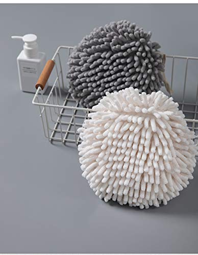 MAYITBE Soft Absorbent Chenille Hand Towels, Decorative Hanging Fuzzy Towels Ball, Thick Drying Cloth Hand Towel for Home Kitchen & Bathroom (Grey*2)