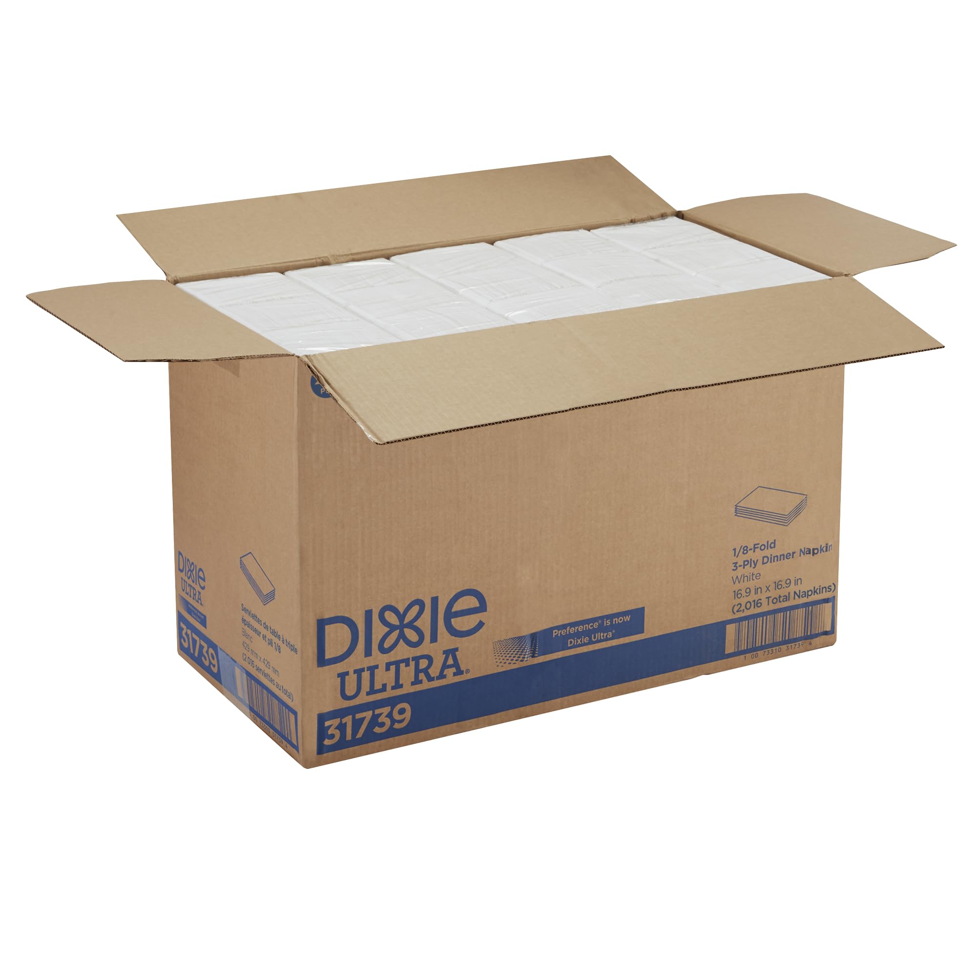 Dixie Ultra 1/8-Fold 3-Ply Paper Dinner Napkins (Previously Preference) by GP PRO (Georgia Pacific), White, 31739, 112 Napkins Per Pack, 18 Packs Per Case