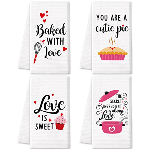 Valentine's Day Kitchen Towels Baking Love Bathroom Hand Towels w/Hanging Loop (Symmetrical Pattern), 23.5''x16'' Super Absorbent Soft Love Towel Valentines Day Kitchen Bath Gift for Him or Her