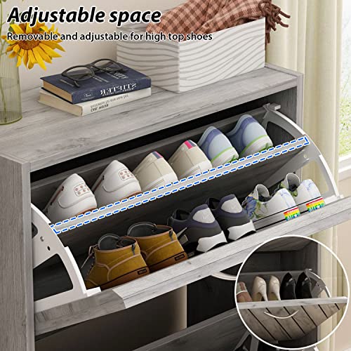DiDuGo Shoe Cabinet with 3 Flip Drawers, Slanted Design, Shoe Organizer for Hallway Entryway Light Grey (22.4”W x 9.4”D x 42.3”H)