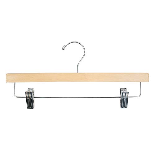 NAHANCO 6214RCCH10 14” Wooden Pant Skirt Hanger with Chrome Hook and Clips, Natural (Pack of 10)