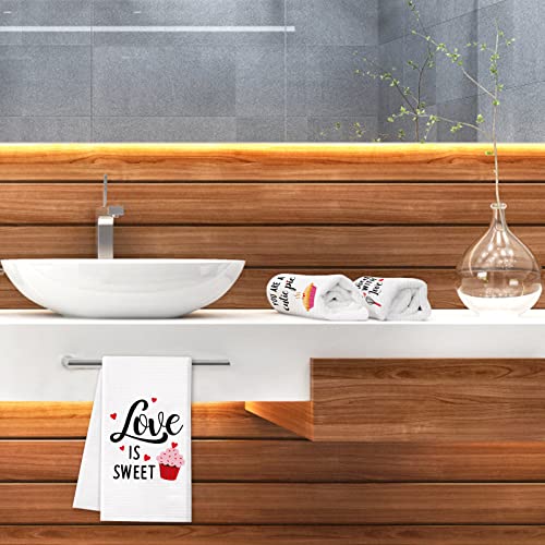 Valentine's Day Kitchen Towels Baking Love Bathroom Hand Towels w/Hanging Loop (Symmetrical Pattern), 23.5''x16'' Super Absorbent Soft Love Towel Valentines Day Kitchen Bath Gift for Him or Her
