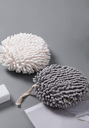 MAYITBE Soft Absorbent Chenille Hand Towels, Decorative Hanging Fuzzy Towels Ball, Thick Drying Cloth Hand Towel for Home Kitchen & Bathroom (Grey*2)
