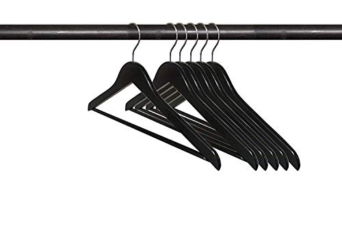 NAHANCO 8217CH20 Economy Wooden Suit Hanger with Attached Pant Bar, Chrome Hook, 17", Black (Pack of 20)