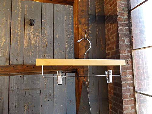 NAHANCO 6214RCCH10 14” Wooden Pant Skirt Hanger with Chrome Hook and Clips, Natural (Pack of 10)