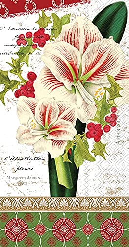 Christmas Hand Towels Decorative Paper Hand Towels for Christmas Bathroom Decor Guest Towels - Farmhouse Bathroom Hand Towels Disposable - Red and White Floral Amaryllis Pak 32