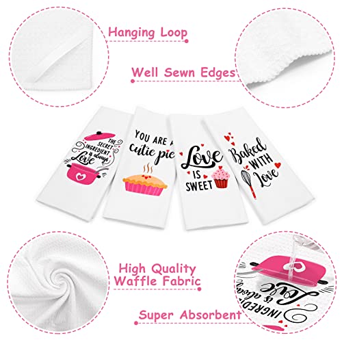 Valentine's Day Kitchen Towels Baking Love Bathroom Hand Towels w/Hanging Loop (Symmetrical Pattern), 23.5''x16'' Super Absorbent Soft Love Towel Valentines Day Kitchen Bath Gift for Him or Her