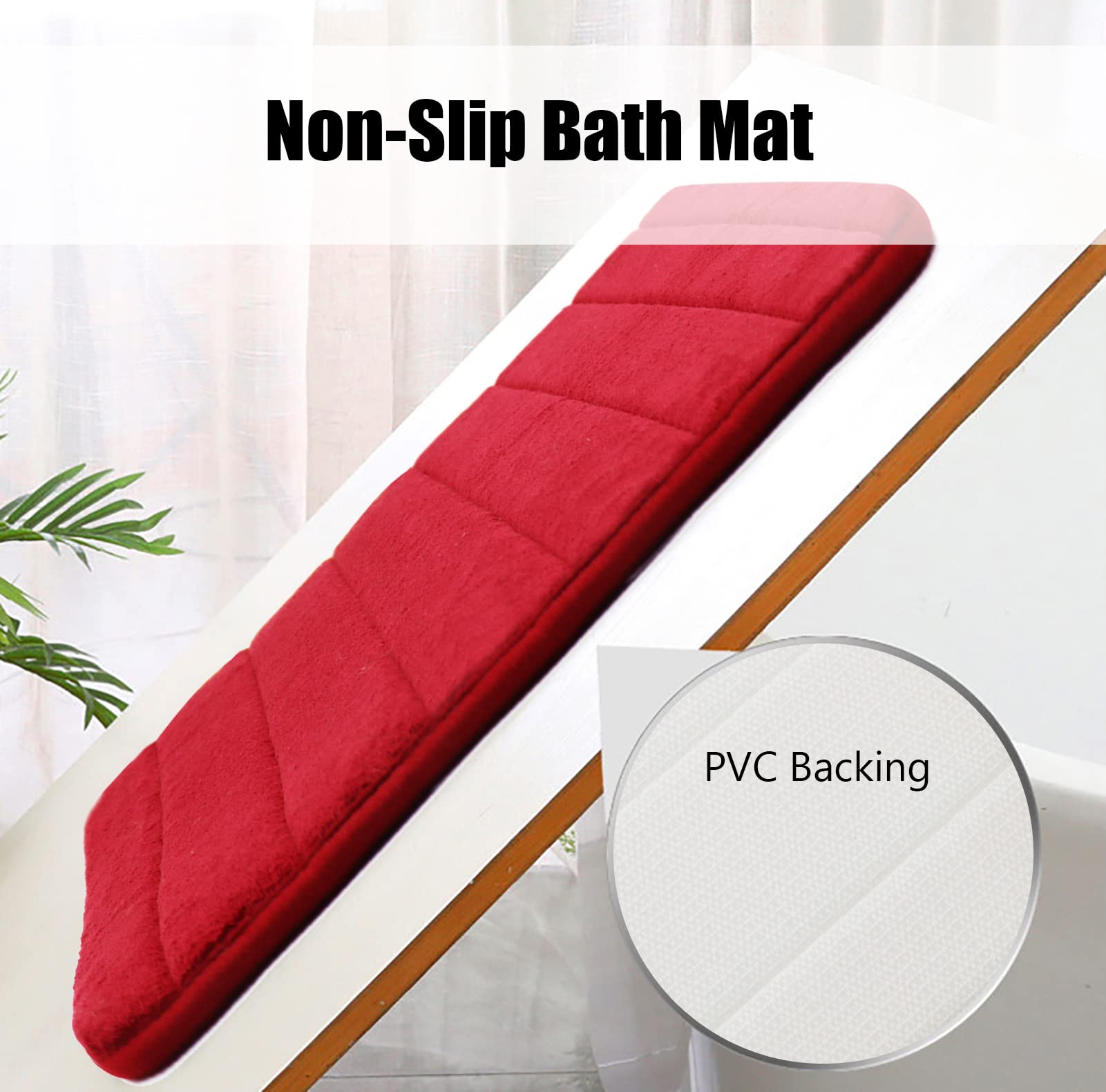 SK Studio Memory Foam Bath Mat Non Slip Absorbent Bathroom Rugs Thick Soft Dry Fast for Kitchen Runner Mat for Kitchen Floors Red, 16x24 inch