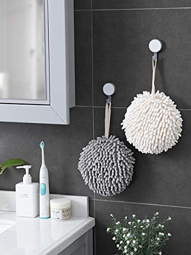 MAYITBE Soft Absorbent Chenille Hand Towels, Decorative Hanging Fuzzy Towels Ball, Thick Drying Cloth Hand Towel for Home Kitchen & Bathroom (Grey*2)