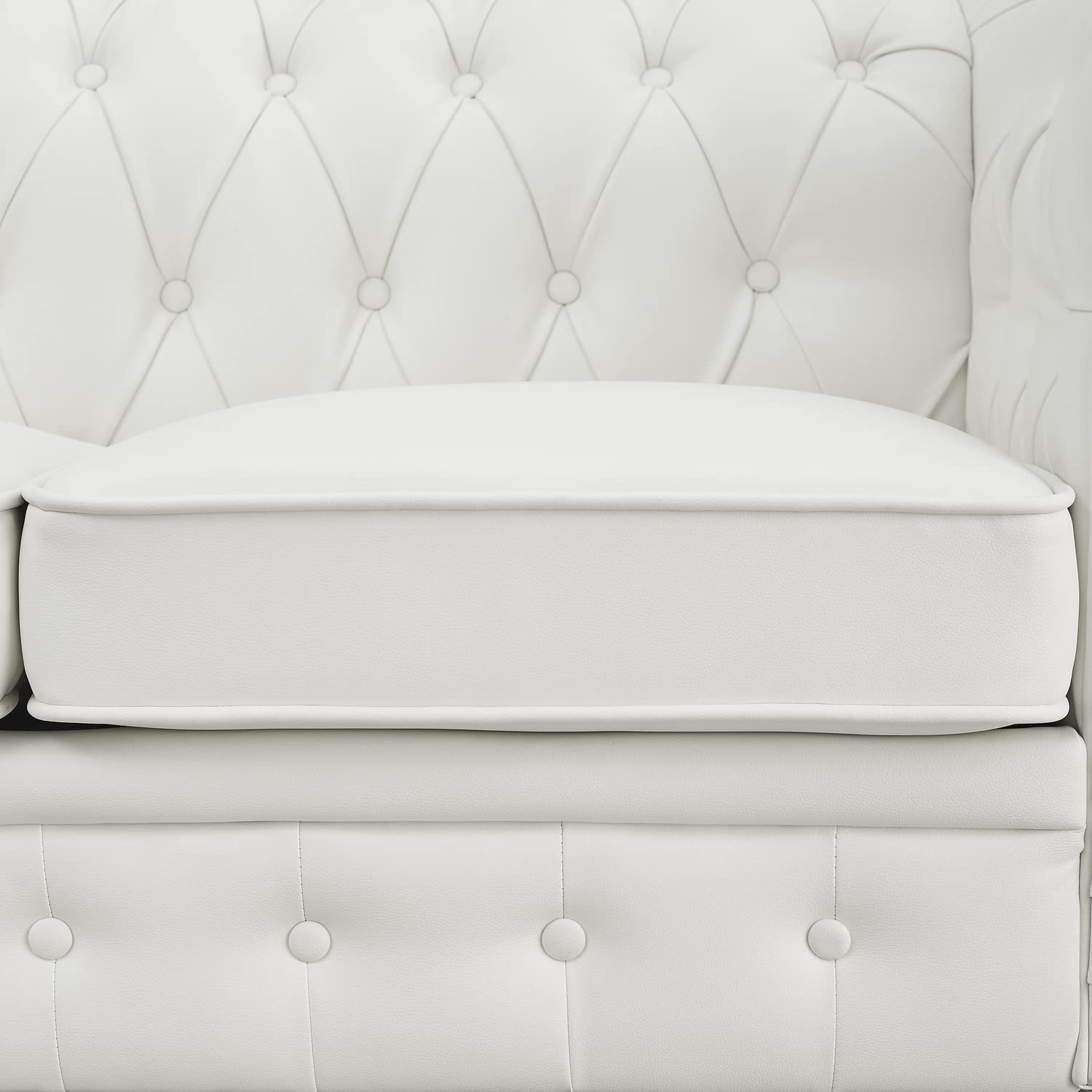 Naomi Home Emery Chesterfield Sofa with Rolled Arms, Tufted Cushions / 3 Seater Sectional Sofa Couch for Small Spaces, Living Room, Bedroom, Apartment Easy Tool-Free Assembly β Off White