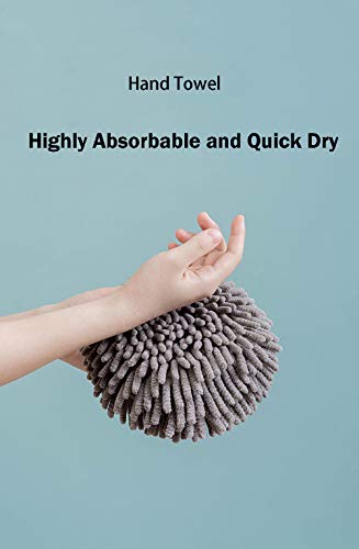 MAYITBE Soft Absorbent Chenille Hand Towels, Decorative Hanging Fuzzy Towels Ball, Thick Drying Cloth Hand Towel for Home Kitchen & Bathroom (Grey*2)