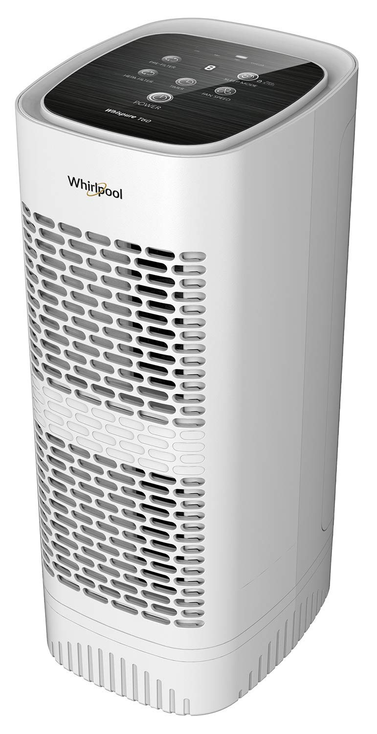 Whirlpool Whispure WPT60P, True HEPA Air Purifier, Activated Carbon Advanced Anti-Bacteria, Ideal for Allergies, Odors, Pet Dander, Mold, Smoke, Smokers, and Germs, Medium, White