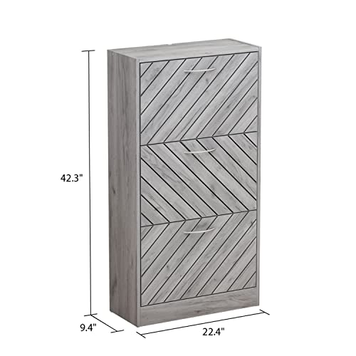 DiDuGo Shoe Cabinet with 3 Flip Drawers, Slanted Design, Shoe Organizer for Hallway Entryway Light Grey (22.4”W x 9.4”D x 42.3”H)