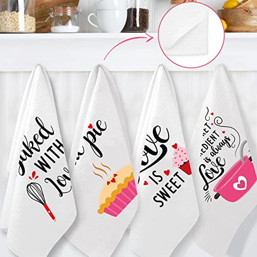 Valentine's Day Kitchen Towels Baking Love Bathroom Hand Towels w/Hanging Loop (Symmetrical Pattern), 23.5''x16'' Super Absorbent Soft Love Towel Valentines Day Kitchen Bath Gift for Him or Her