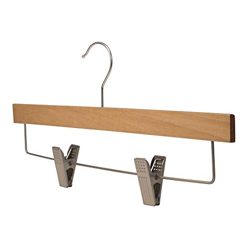 NAHANCO 6214RCCH10 14” Wooden Pant Skirt Hanger with Chrome Hook and Clips, Natural (Pack of 10)