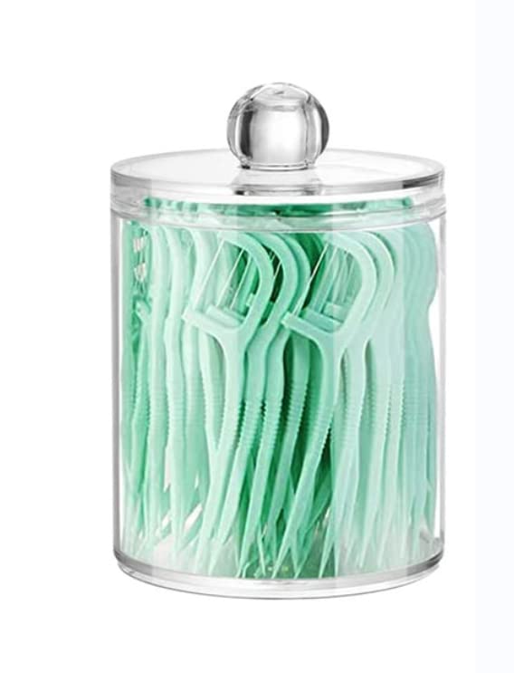 CLEAMAISONN Cotton Bud Holder 10 Oz Bathroom Jars with Lids for Cotton Ball Swab Pad Cotton Pad Holder (1pcs)