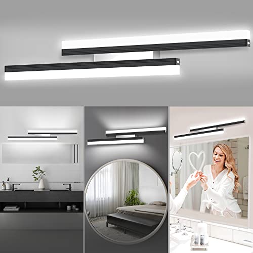 Wanzvisk 32 Inch LED Vanity Lights,Lighting Fixtures,Bathroom Lights,12w Indoor Wall Mount Sconces Lamps with 120lm Brushed Black(Cold White 6000K)