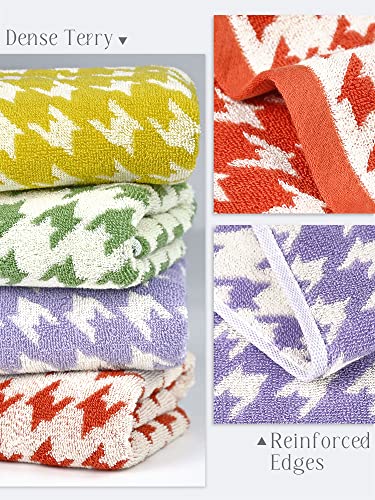 Bathroom Hand Towels 29β x 13β, Ultra Soft Hand Towel Set Houndstooth Pattern, 4 Pack Face Towels for Daily Use, Orange Yellow Green Lilac