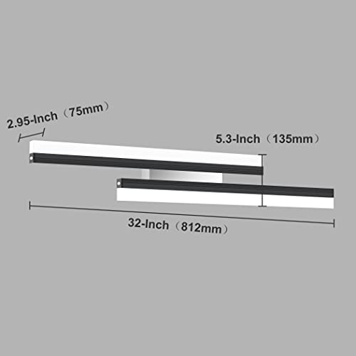 Wanzvisk 32 Inch LED Vanity Lights,Lighting Fixtures,Bathroom Lights,12w Indoor Wall Mount Sconces Lamps with 120lm Brushed Black(Cold White 6000K)