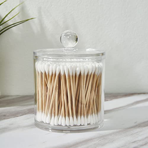 CLEAMAISONN Cotton Bud Holder 10 Oz Bathroom Jars with Lids for Cotton Ball Swab Pad Cotton Pad Holder (1pcs)