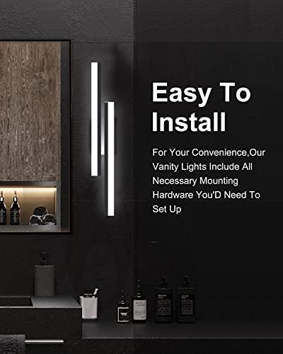 Wanzvisk 32 Inch LED Vanity Lights,Lighting Fixtures,Bathroom Lights,12w Indoor Wall Mount Sconces Lamps with 120lm Brushed Black(Cold White 6000K)
