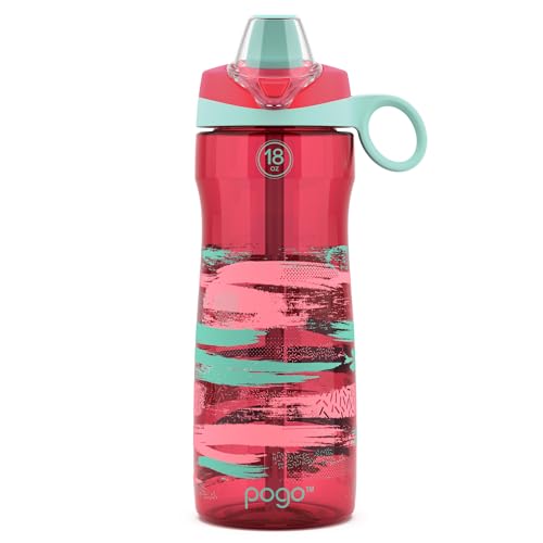 Pogo BPA-Free Tritan Kids Water Bottle with Silicone Soft Straw, Pink Paint, 18 oz.