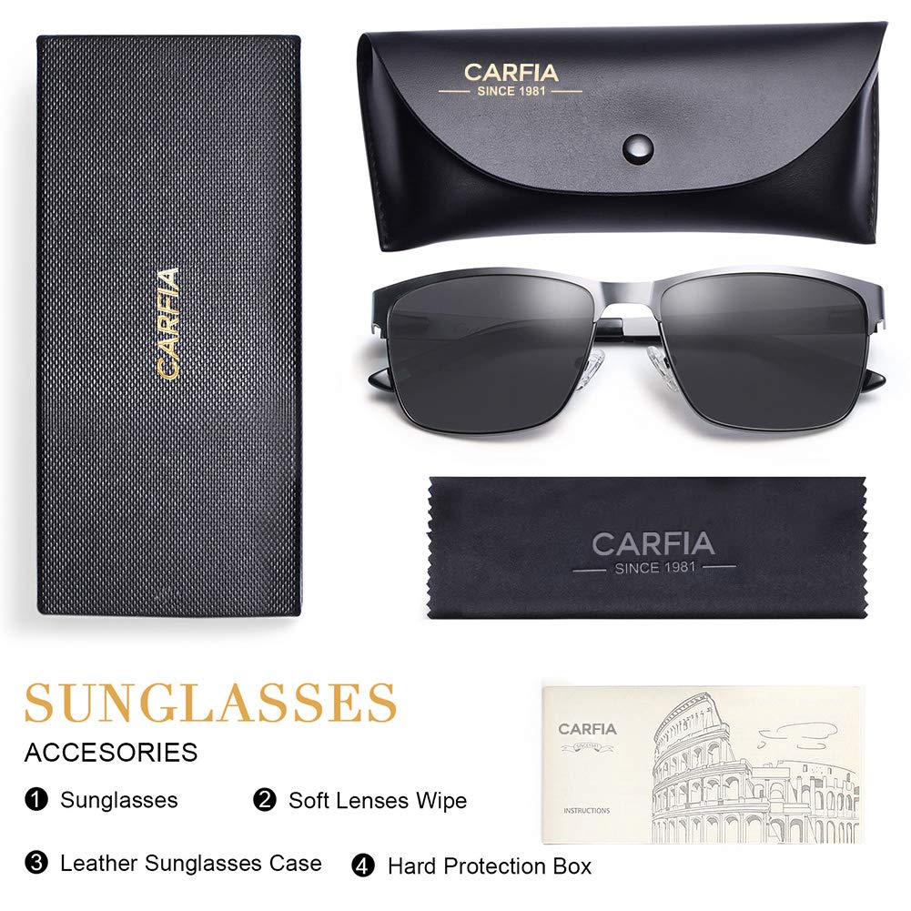 CARFIA Metal Mens Sunglasses Polarized UV400 Protection for Driving Fishing Hiking Golf Everyday Use