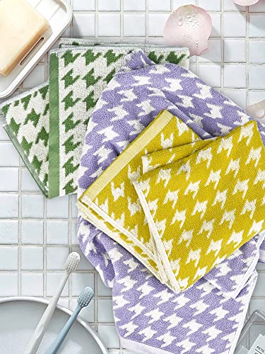 Bathroom Hand Towels 29β x 13β, Ultra Soft Hand Towel Set Houndstooth Pattern, 4 Pack Face Towels for Daily Use, Orange Yellow Green Lilac