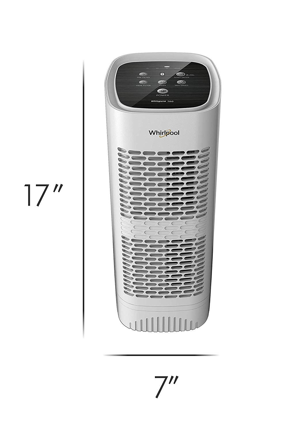 Whirlpool Whispure WPT60P, True HEPA Air Purifier, Activated Carbon Advanced Anti-Bacteria, Ideal for Allergies, Odors, Pet Dander, Mold, Smoke, Smokers, and Germs, Medium, White