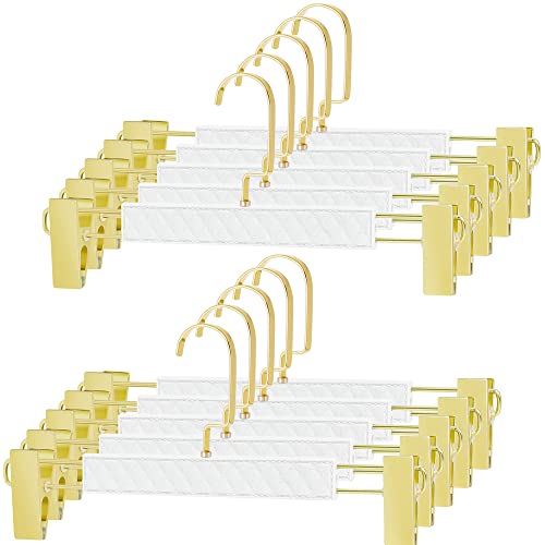 16 Pack Gold Pants Hangers,Plastic Skirt Hangers with Gold Clips,Premium Pants Hangers for Clothes Coat 360° Swivel Hook(Gold-16 Pack)