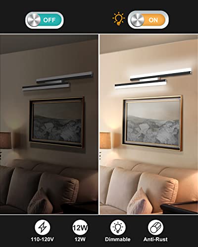 Wanzvisk 32 Inch LED Vanity Lights,Lighting Fixtures,Bathroom Lights,12w Indoor Wall Mount Sconces Lamps with 120lm Brushed Black(Cold White 6000K)