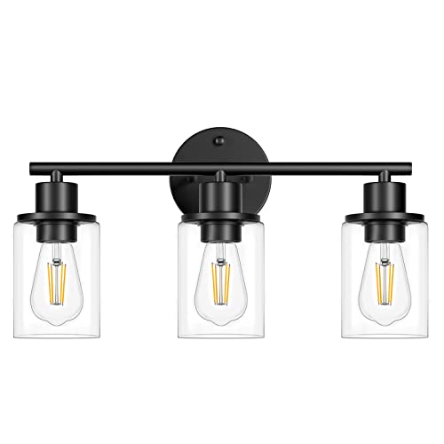 Licperron 3-Light Bathroom Wall Light Fixtures, Black Vanity Light with Clear Glass Shade, Modern Bathroom Vanity Light Over Mirror, Farmhouse Wall Sconces Lighting for Bedroom Hallway Living Room