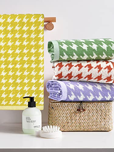 Bathroom Hand Towels 29β x 13β, Ultra Soft Hand Towel Set Houndstooth Pattern, 4 Pack Face Towels for Daily Use, Orange Yellow Green Lilac