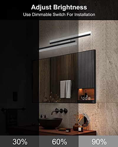 Wanzvisk 32 Inch LED Vanity Lights,Lighting Fixtures,Bathroom Lights,12w Indoor Wall Mount Sconces Lamps with 120lm Brushed Black(Cold White 6000K)
