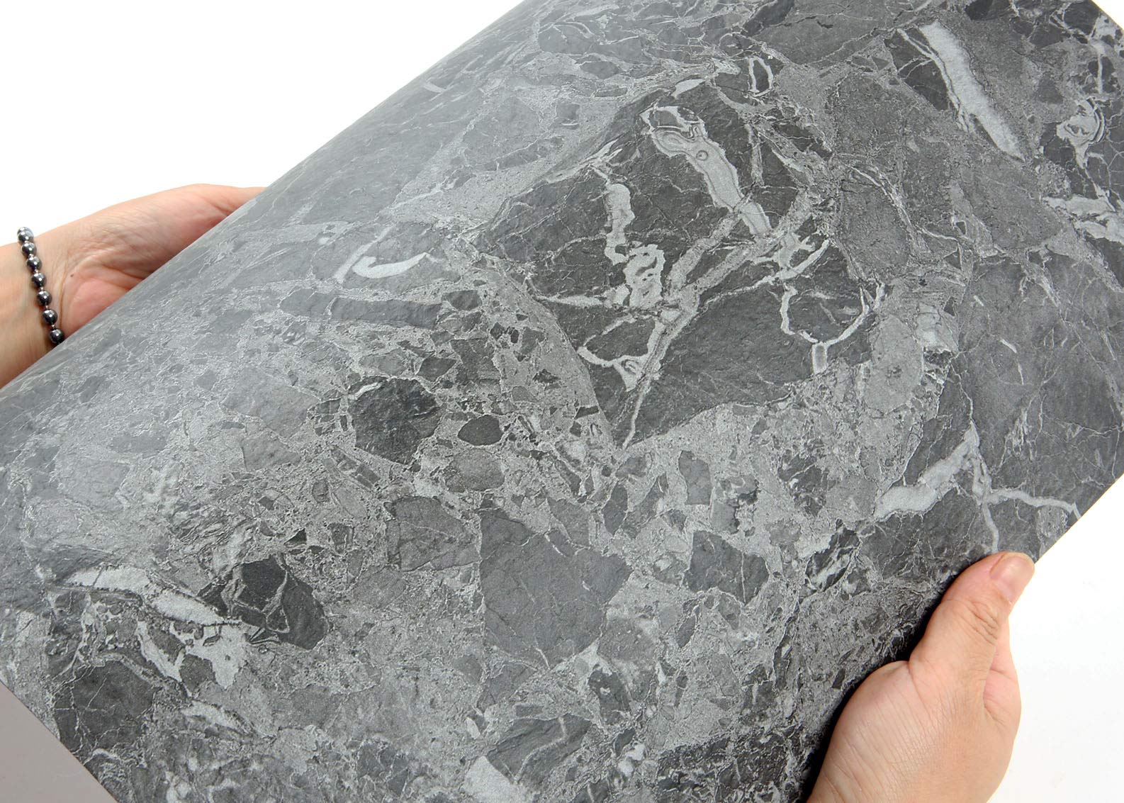 ROSEROSA Peel and Stick Engineered PVC Tiles Marble Granite Pattern Durable Vinyl Flooring (ECK-303 : Square 4 Tiles)