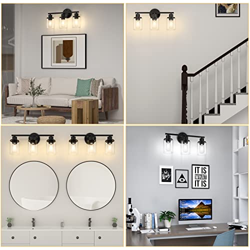 Licperron 3-Light Bathroom Wall Light Fixtures, Black Vanity Light with Clear Glass Shade, Modern Bathroom Vanity Light Over Mirror, Farmhouse Wall Sconces Lighting for Bedroom Hallway Living Room