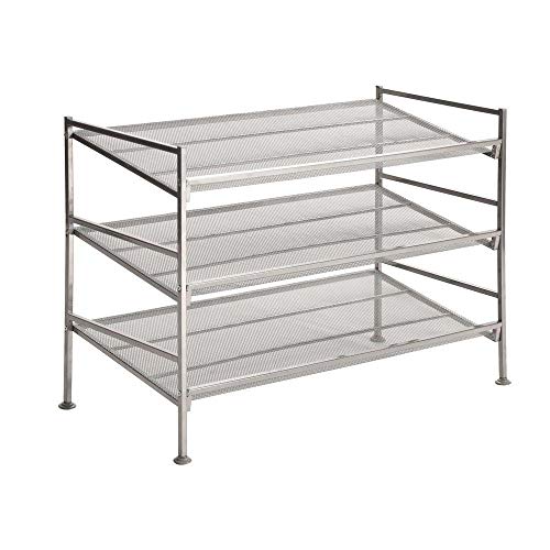 Seville Classics 2-Tier Iron Mesh Utility Shoe Rack, Silver