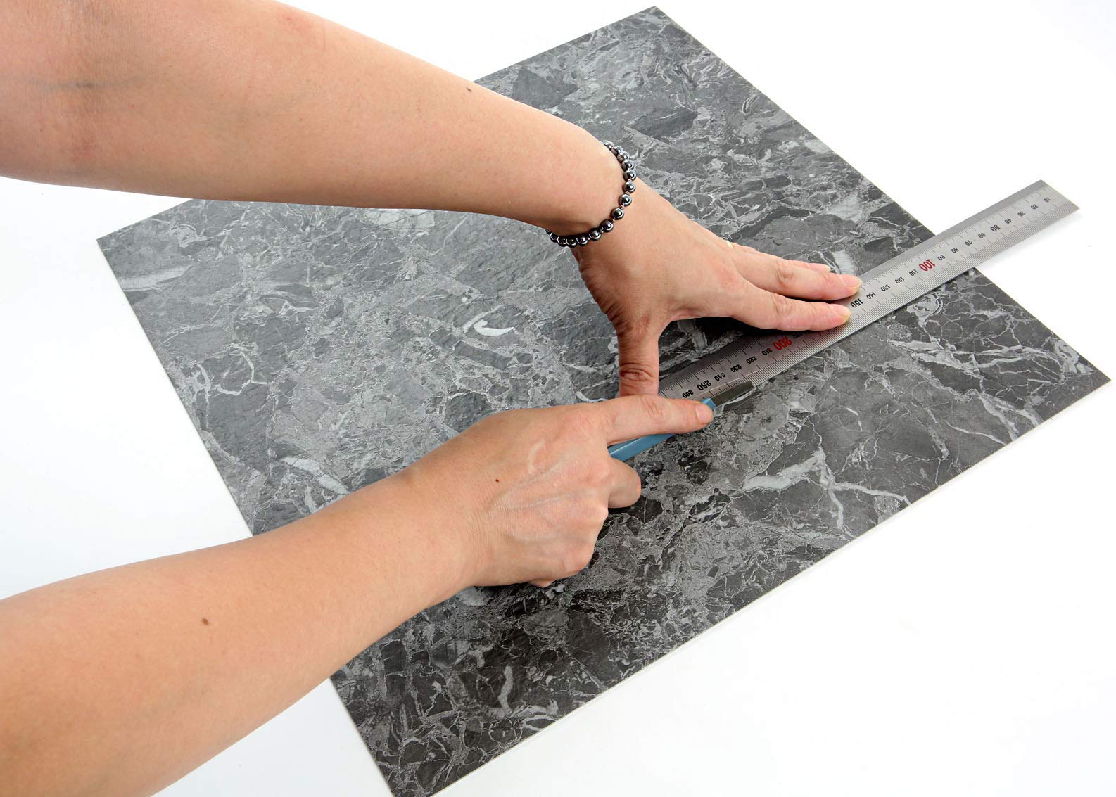 ROSEROSA Peel and Stick Engineered PVC Tiles Marble Granite Pattern Durable Vinyl Flooring (ECK-303 : Square 4 Tiles)