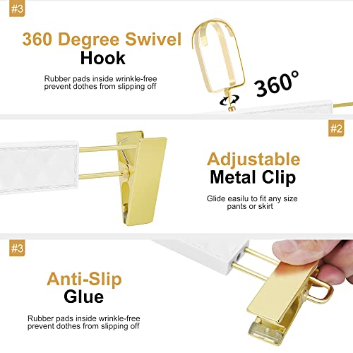 16 Pack Gold Pants Hangers,Plastic Skirt Hangers with Gold Clips,Premium Pants Hangers for Clothes Coat 360° Swivel Hook(Gold-16 Pack)
