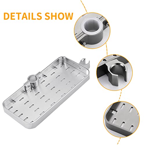 Aluminium Shower Shelf for Shower Rail Shower Caddy Shelves No Drilling Shower Rack,Shower Holder with 4 Hooks Holder and Guardrail Stand for Soap Shampoo Conditioner Organizer,for 19mm - 25mm Rail